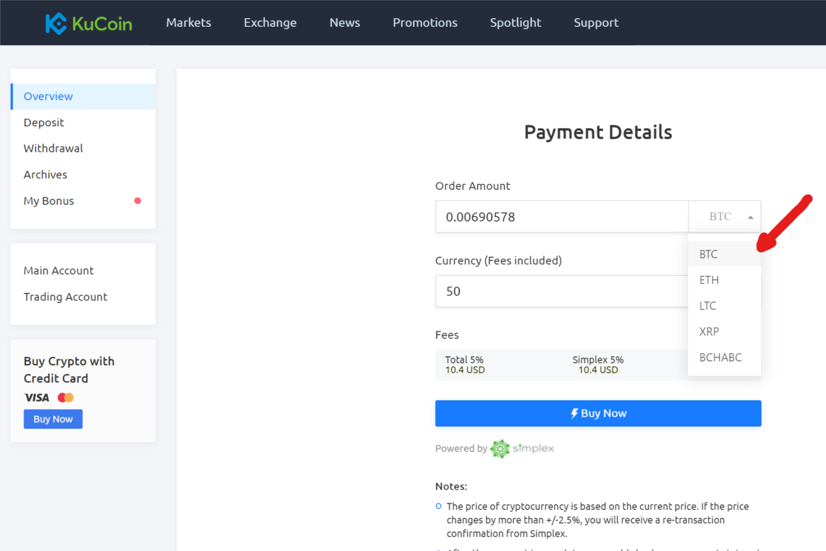 Buy Bitcoin (and other crypto) in Kucoin exchange with a Credit Card ...